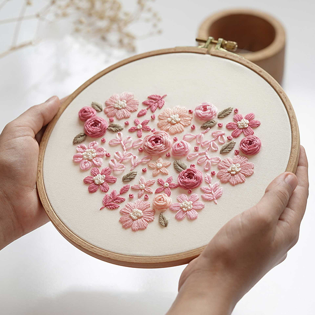 Pink Heart Embroidery Kit