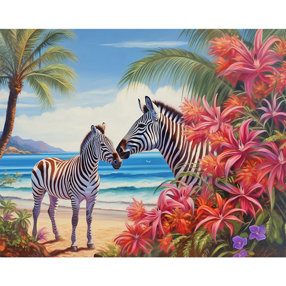 Zebra By The Sea (canvas) full round or square drill diamond painting