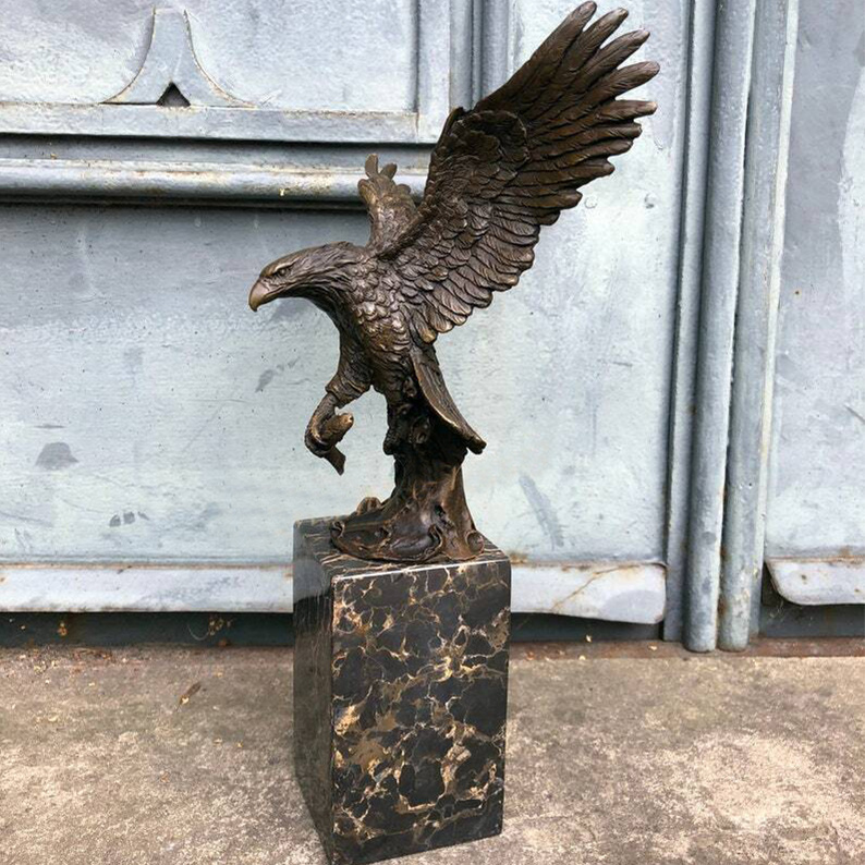 Vintage Bronze Sculpture Fishing Eagle on Marble Base, Ideal Gift for ...