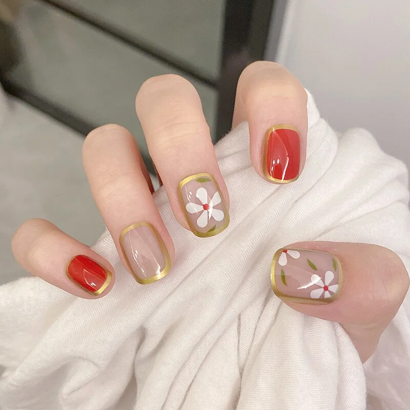 24pcs Gradient False Nails Cute Summer Style Fake Nails Press On Nails ...