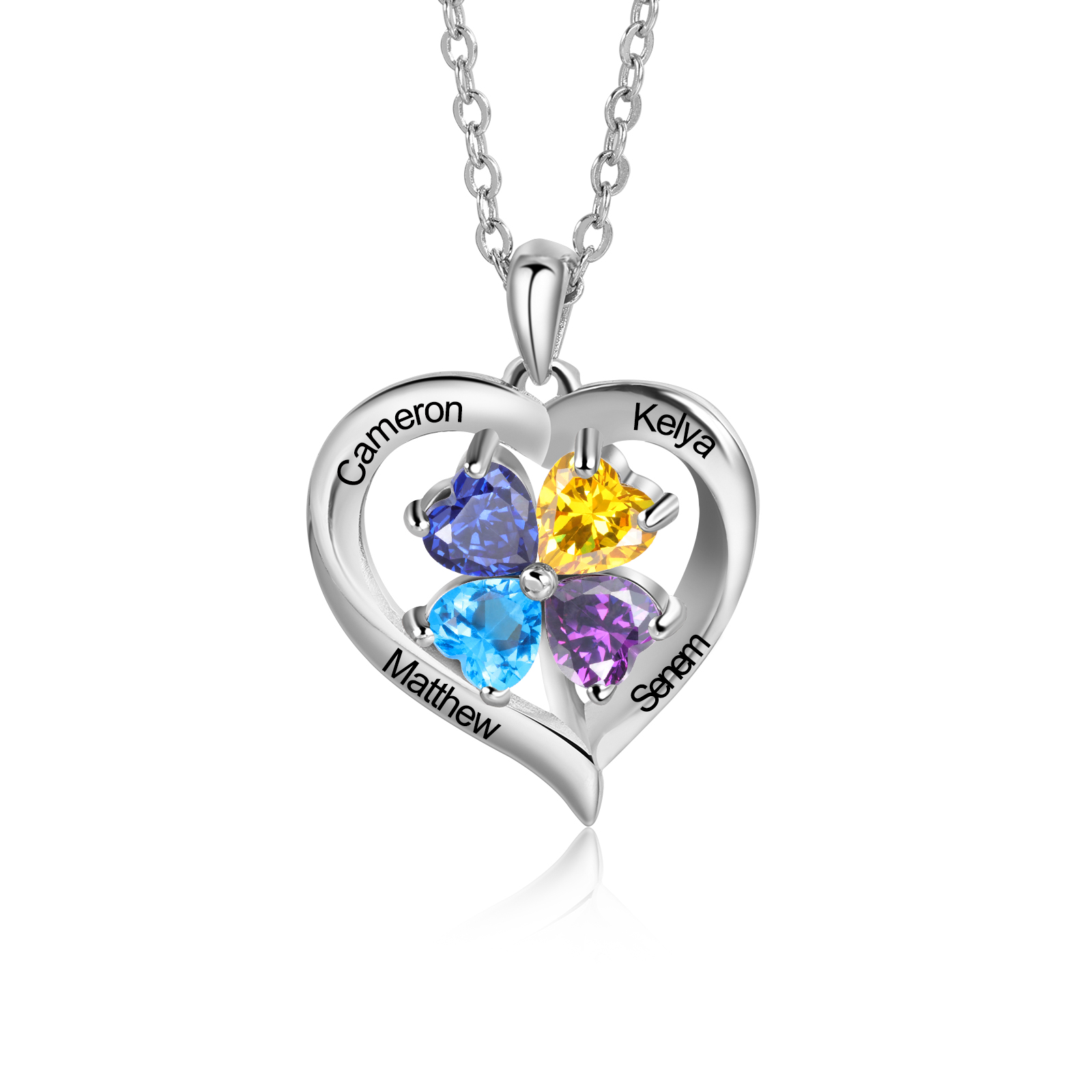 Personalized Heart Necklace Custom 4 Names & Birthstones Family Necklace