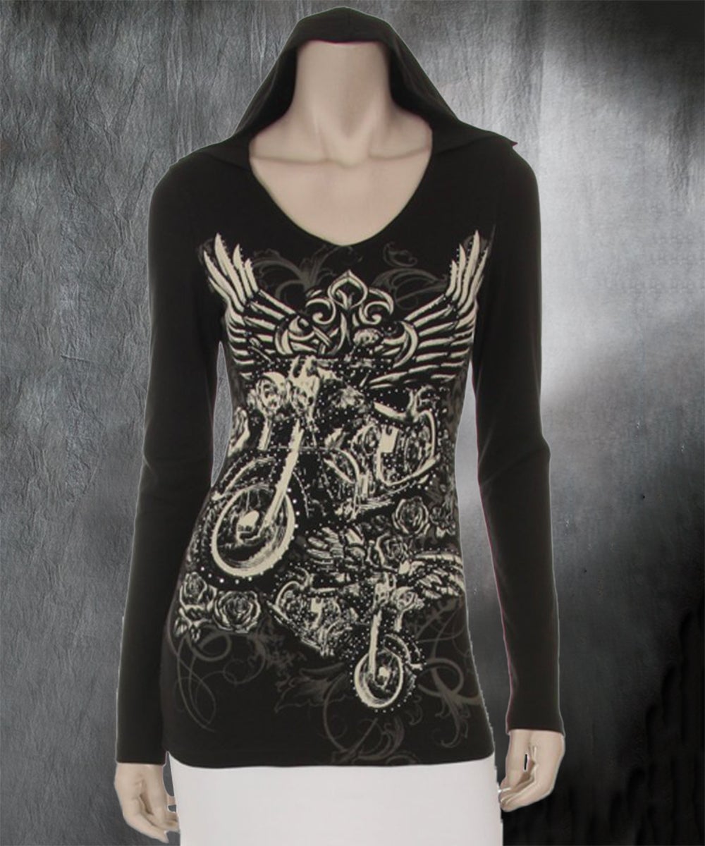 Motorpunk Style Hooded Top-Black