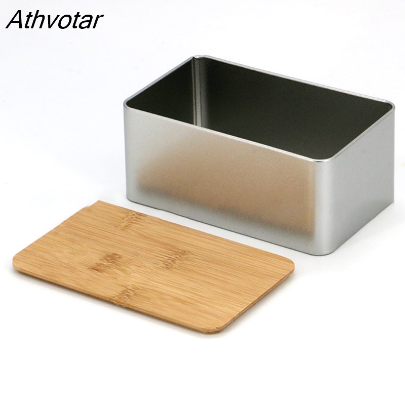 Athvotar Square Metal Tea Packaging Box With Bamboo Lid Money Coin ...