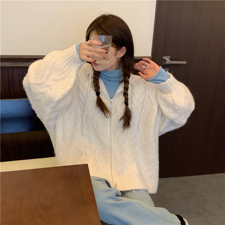 VINTAGE LAZY ZIP HOODED SWEATER JACKET