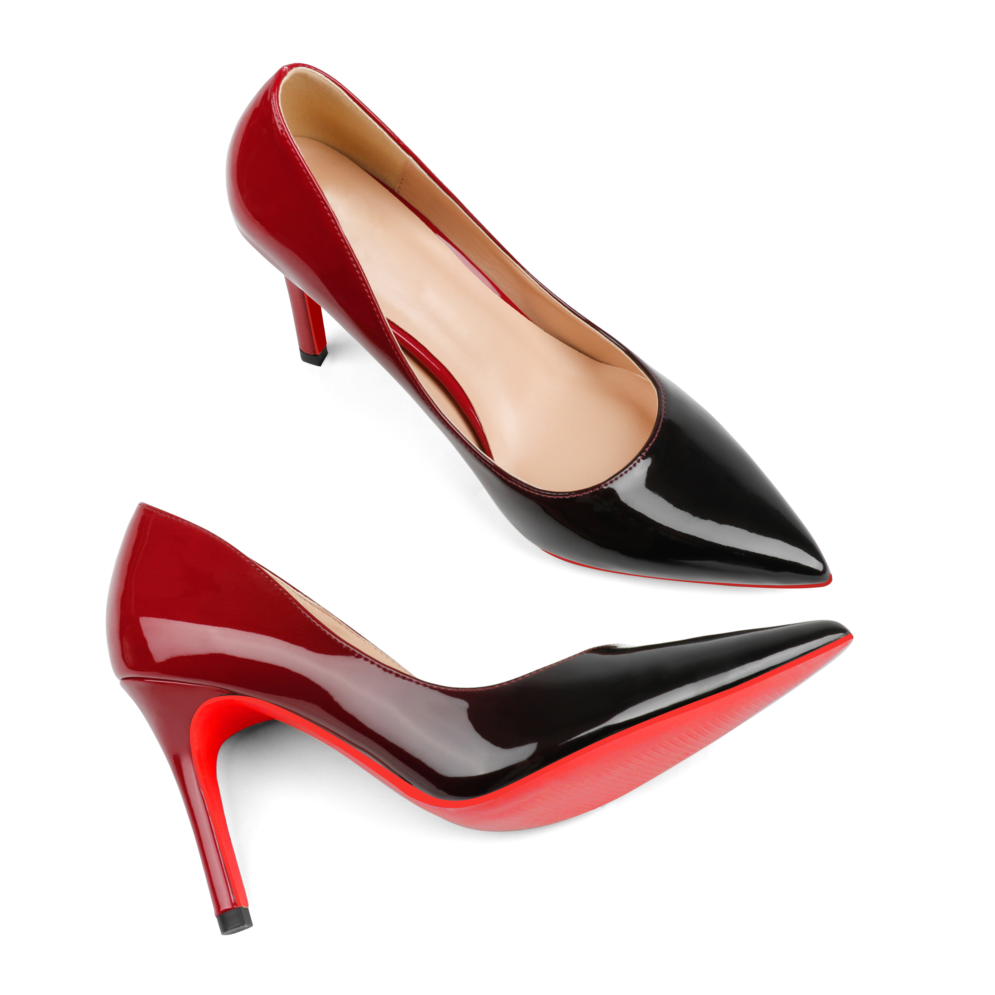Women's 90mm Middle Heels Pointy Toe Red Bottom Pumps Gradient Color Patent