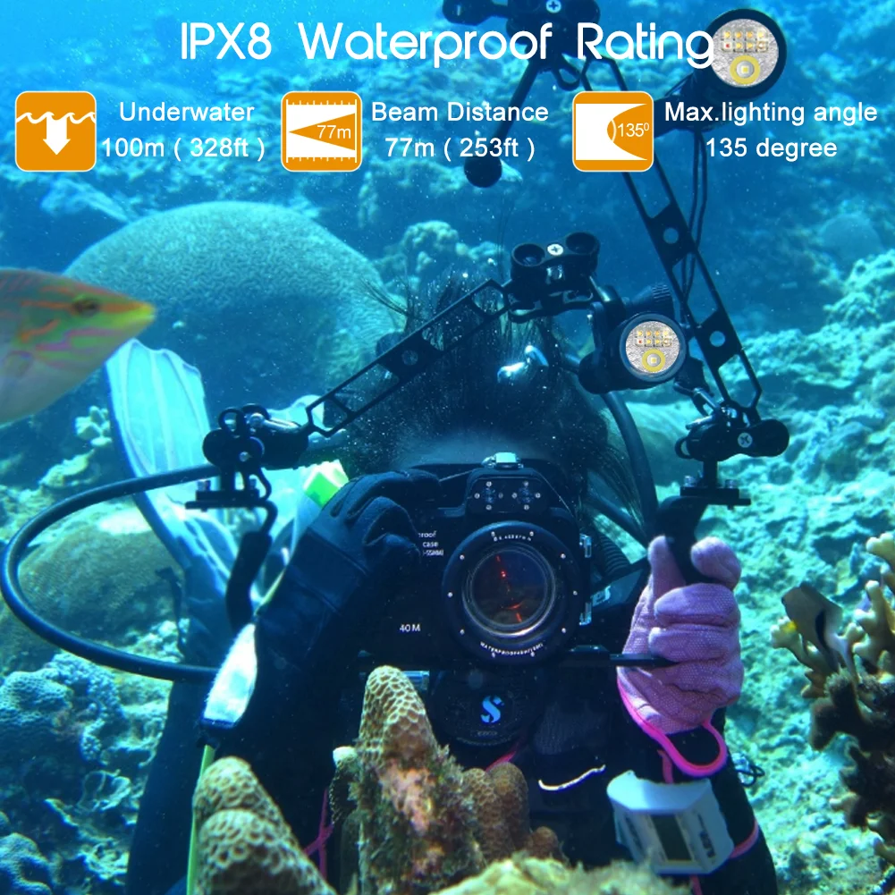 APLOS AP70 Scuba Diving Video Light, 6000 Lumen, 135 Degrees Wide Beam ...