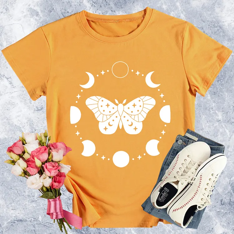 Moth Sun And Moon Round Neck T-shirt - 05613