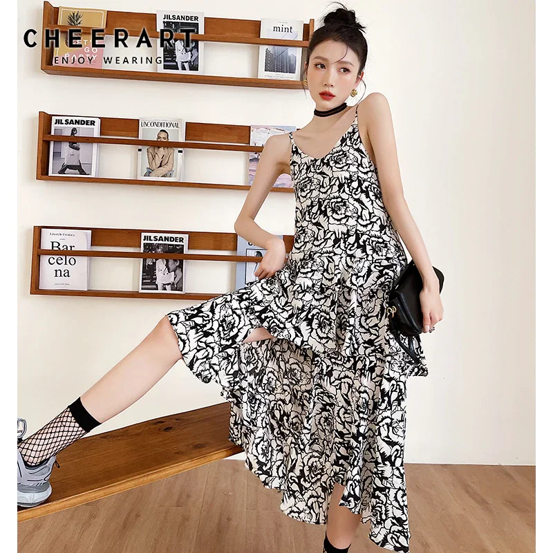 Zingj Floral Summer Slip Dresses For Women 2021 V Neck Backless