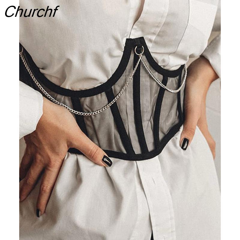 Churchf Punk Metal Chain Black Corset Mall Goth High Waist Corsets ...