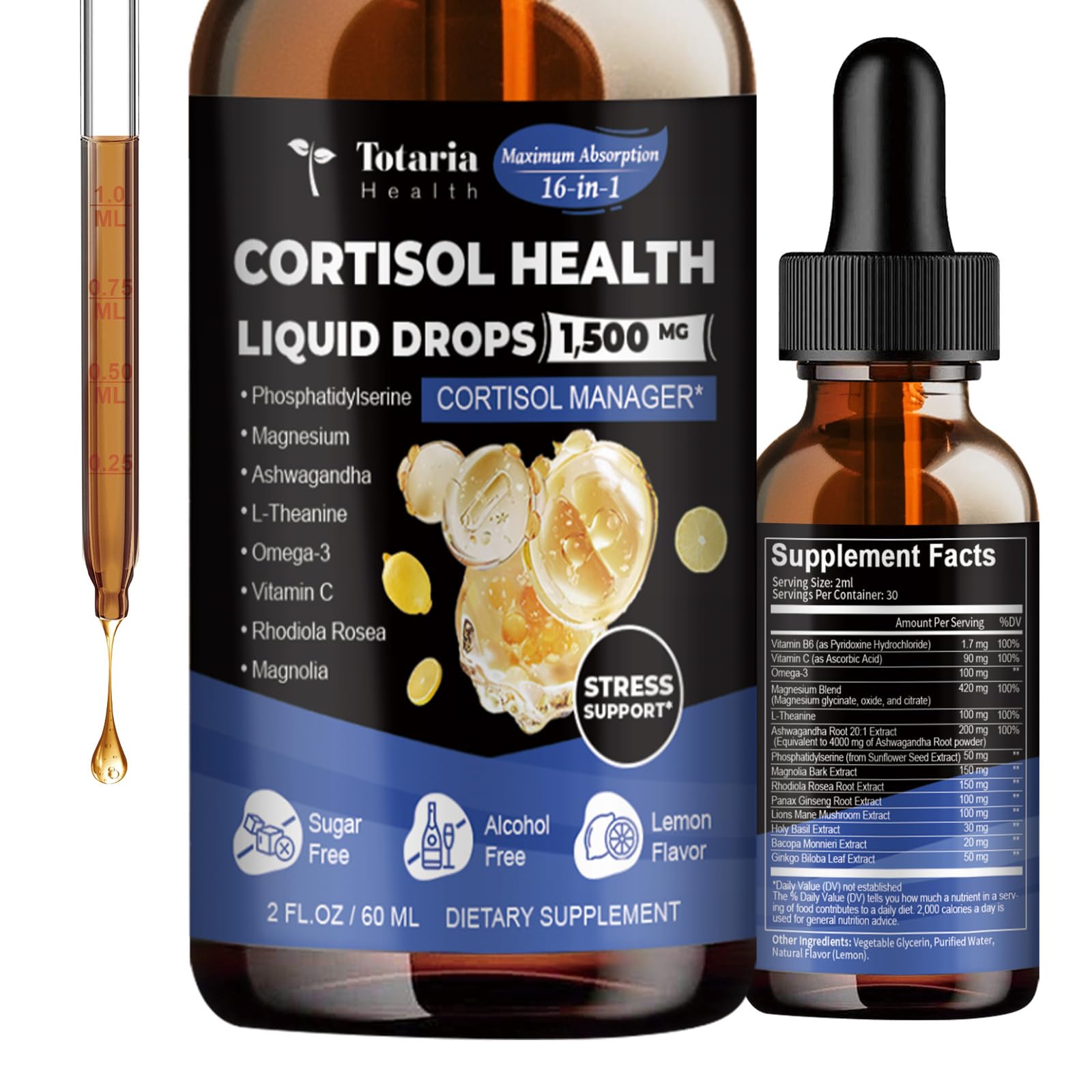Cortisol Supplement Liquid Drops Hormone Balance for Women Men with ...