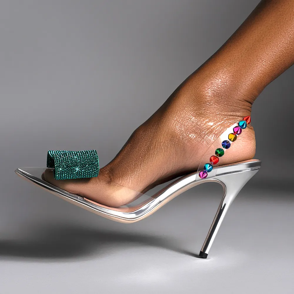Clear PVC Pointed Toe 4'' Stiletto Heel Slingback Pumps with Bow