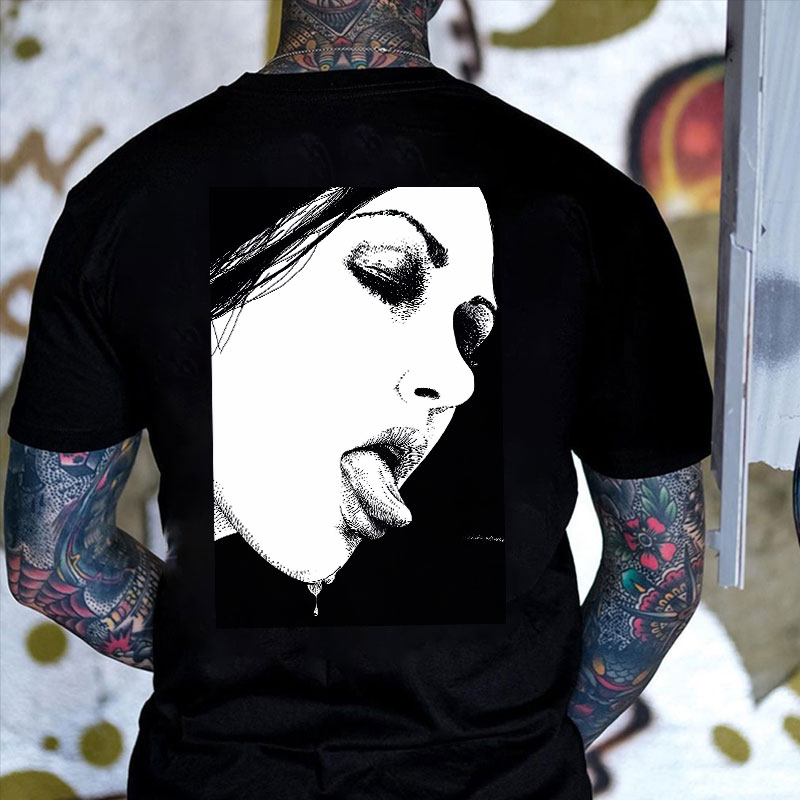 Naughty Nun Sticking Her Tongue Black Print T-shirt