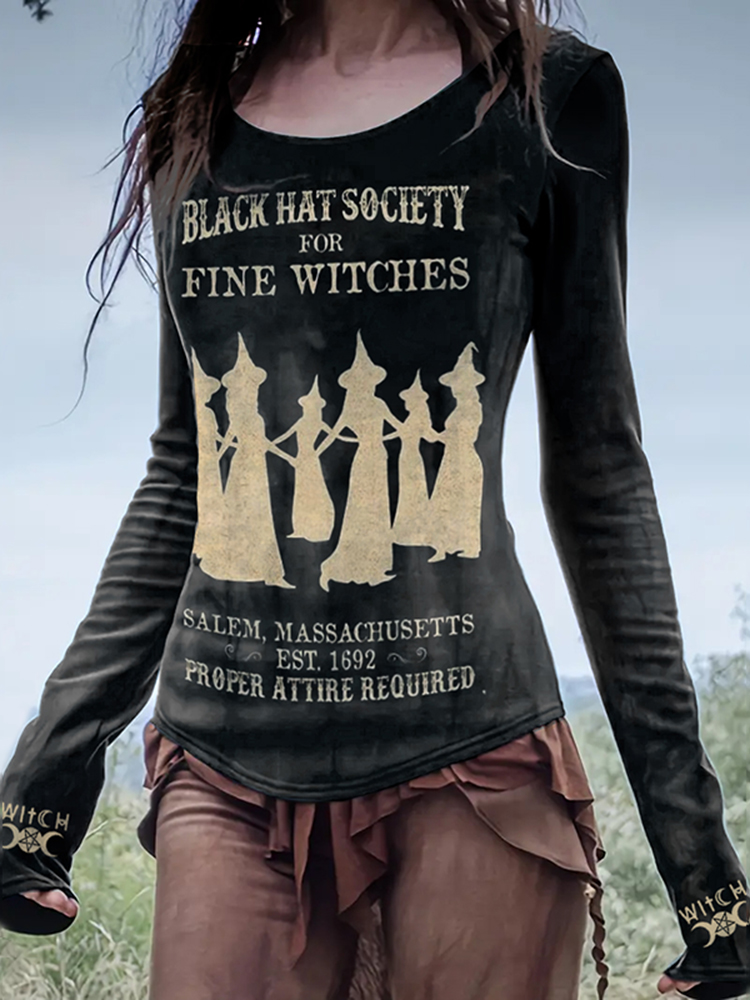Women's Black Hat Society for Fine Witches Halloween Art Print Tops
