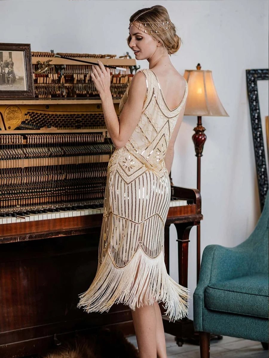 Vintage Fringe Flapper Dress With Sequin Beads