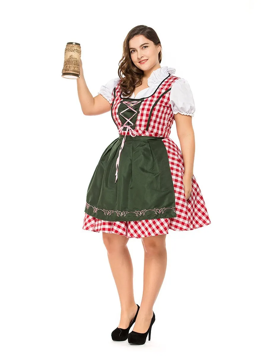 Womens Plus Size Red Plaid Dress Oktoberfest Fraulein Costume