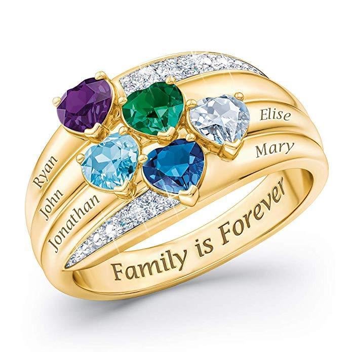 Mothers Ring with 5 Birthstones Engraved 5 Names Personalized Family ... Mothers Ring with 5 Birthstones Engraved 5 Names Personalized Family ...