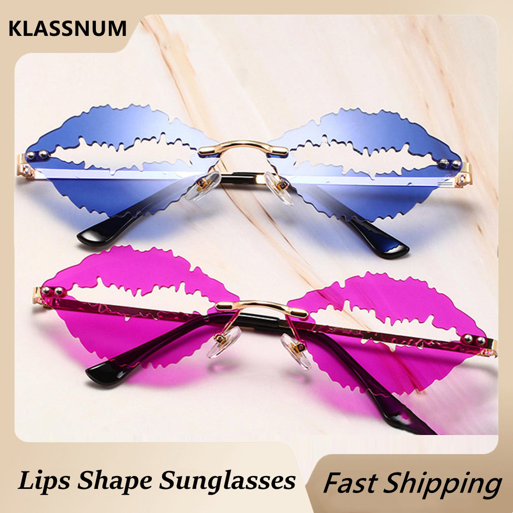 Sexy Design Rimless Red Lips Sunglasses Women Hollow Out Retro Lens ...