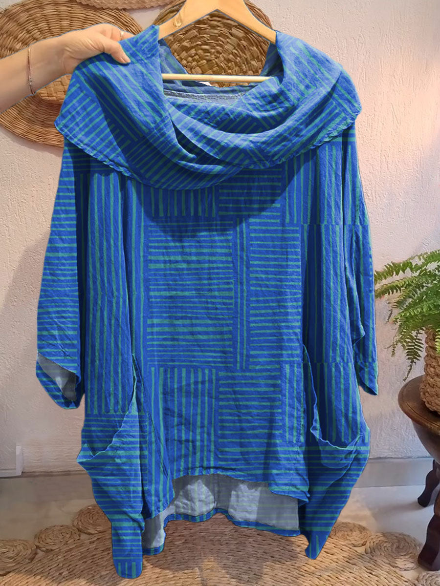 Women's Blue Stripes Art Print Front And Back Wear Short Sleeve Cotton ...