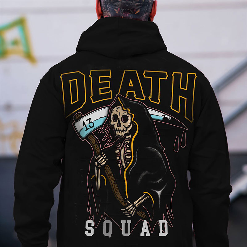 MOTOSUNNY DEATH SQUAD Skull Graphic Modern Style Casual Black Print Hoodie