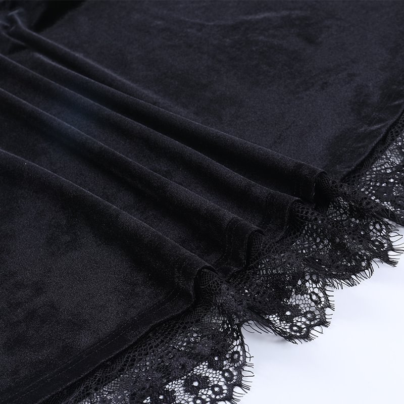 SEXY LACE LONG SLEEVE STITCHING VELVET DRESS