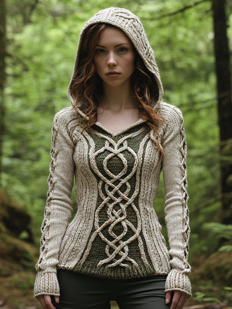 Vintage Celtic Knot Mystical Cozy Hooded Slim Fit Sweater