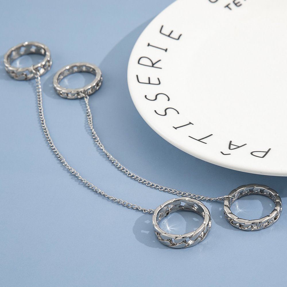 PUNK CHAIN PENDANT RINGS SET