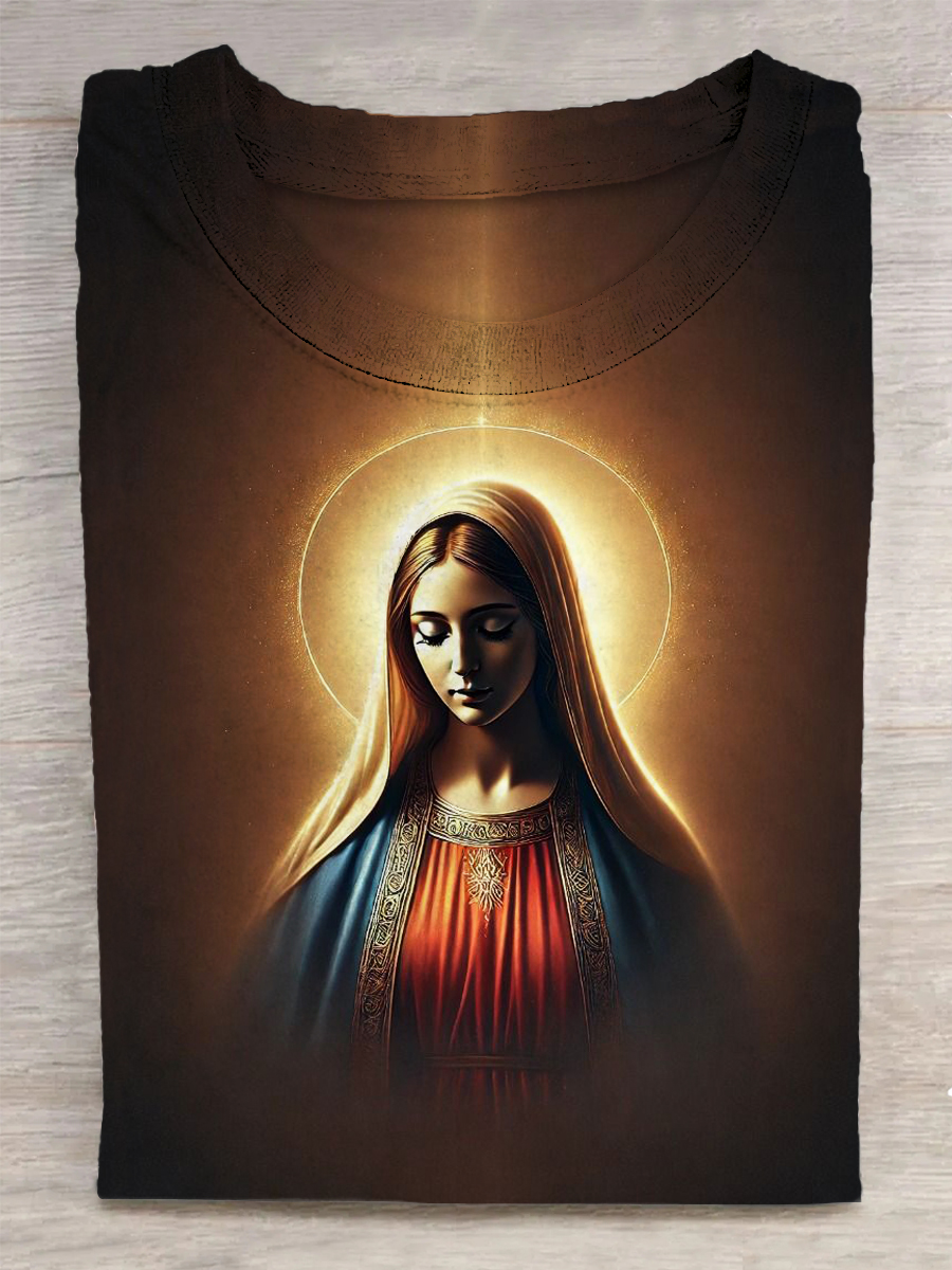 Virgin Mary Printed Vintage Fashion Loose Short Sleeve T-Shirt