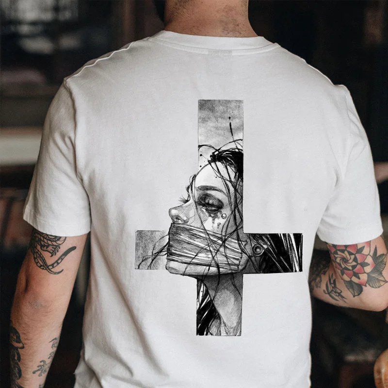 Hopeless Lady Was Crucified Dark Style Print T-shirt