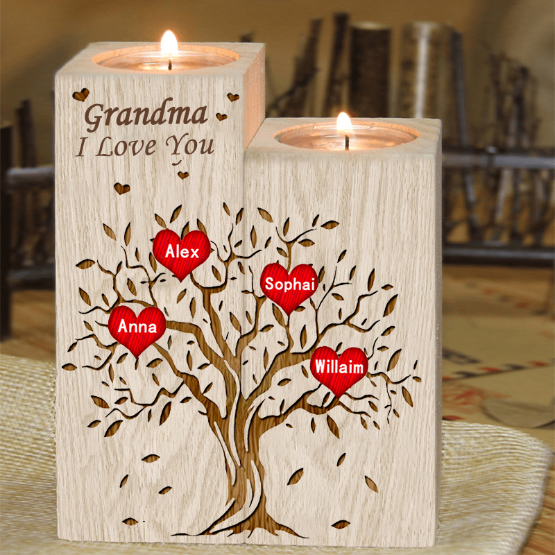 4 Names-Personalized Grandma Family Tree Candle Holder, Custom Name ...