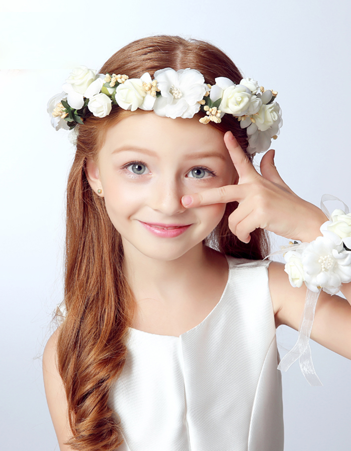 Girls' White Floral Crown & Wrist Corsage Set for Enchanting Flower ...