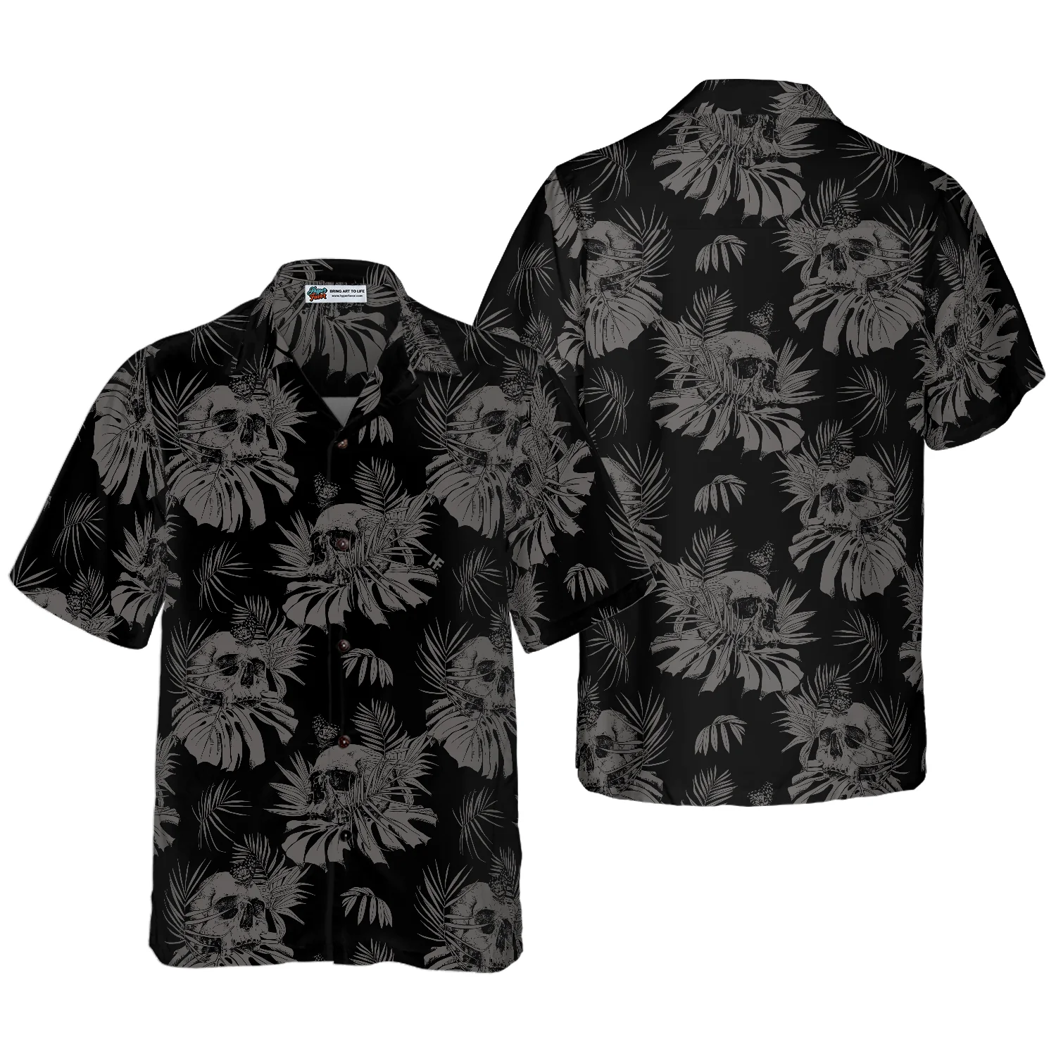 Seamless Gothic Skull With Butterfly Goth Hawaiian shirt