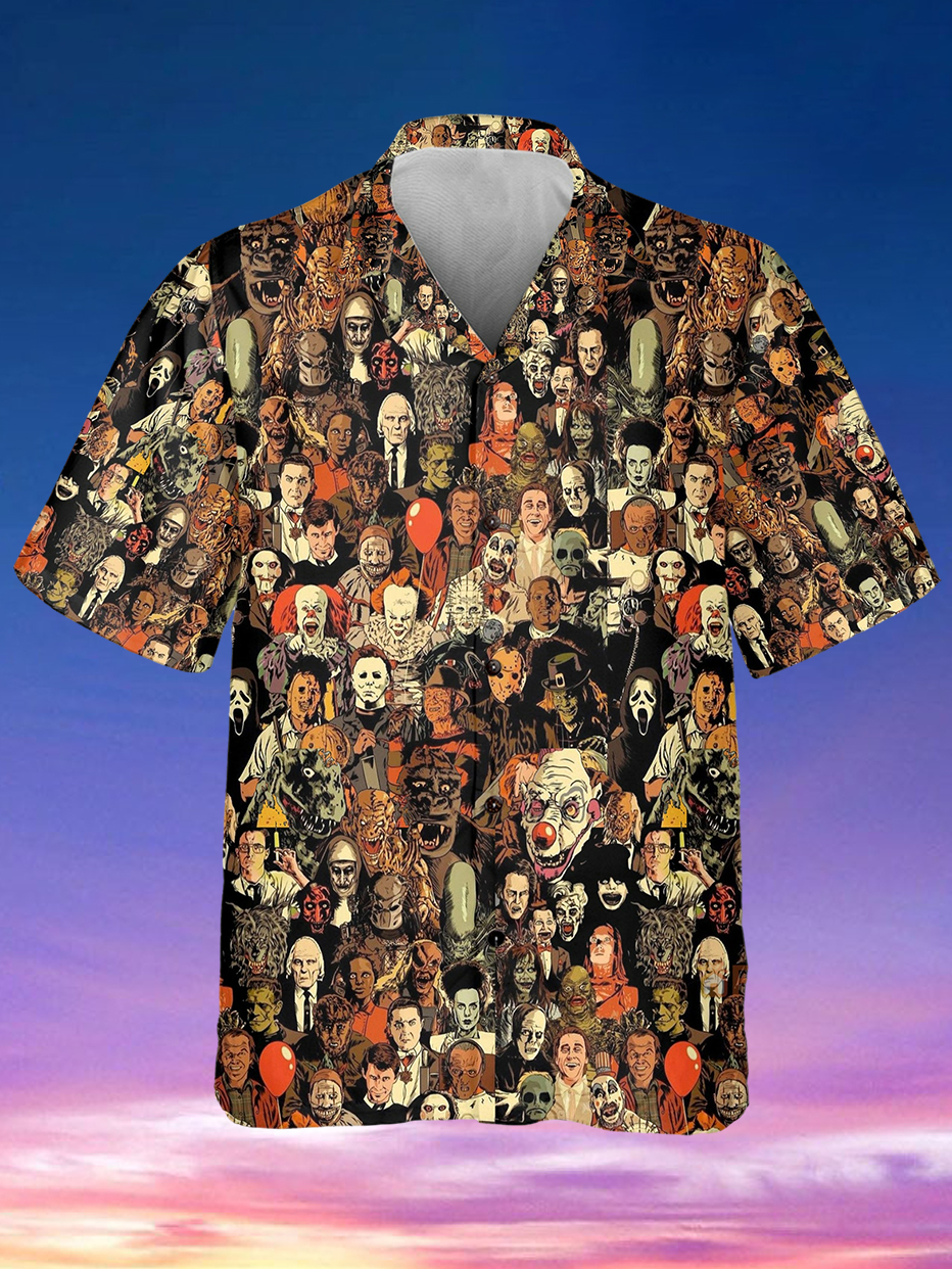 Halloween Horror Movie Character Collection Printed Short Sleeve Cuban ...