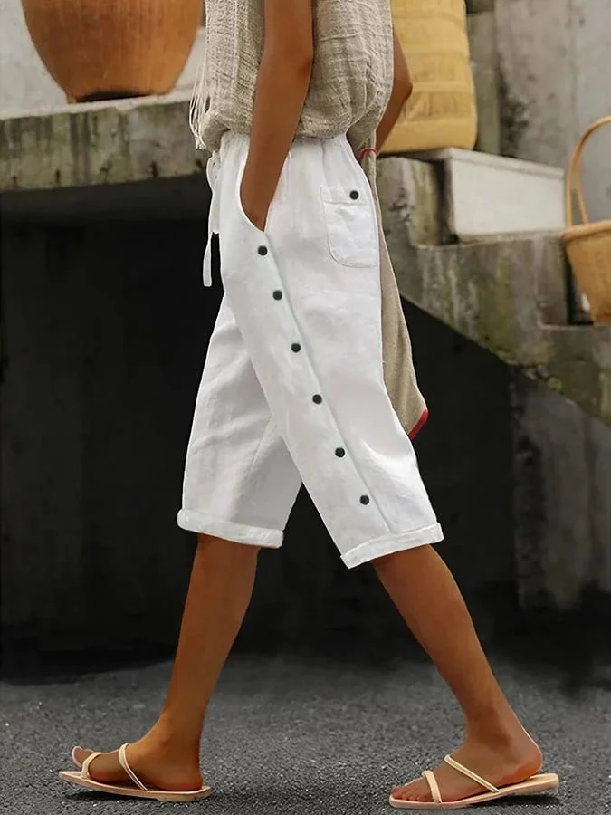 Button Design Simple Loose Casual Five-Point Pants