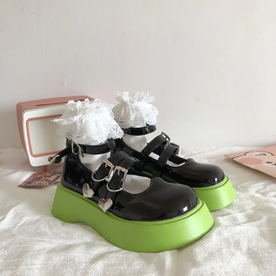 Yyvonne Sweet and cute leather shoes female Mary Jane thick-soled 5CM ...
