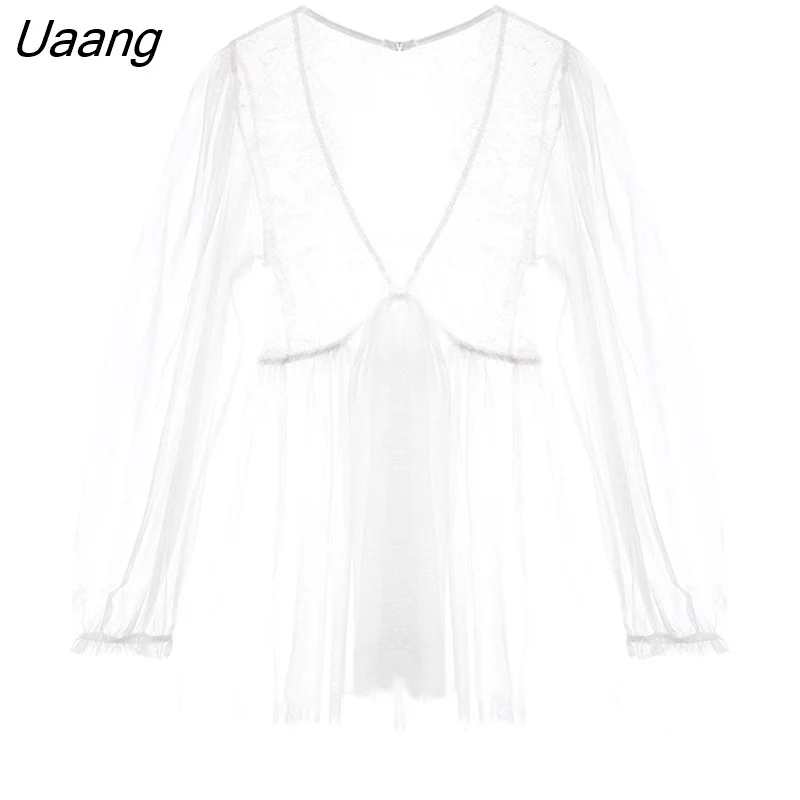 Uaang Female V-Neck Backless Sleepwear Embroidery Ladies Nightie High ...