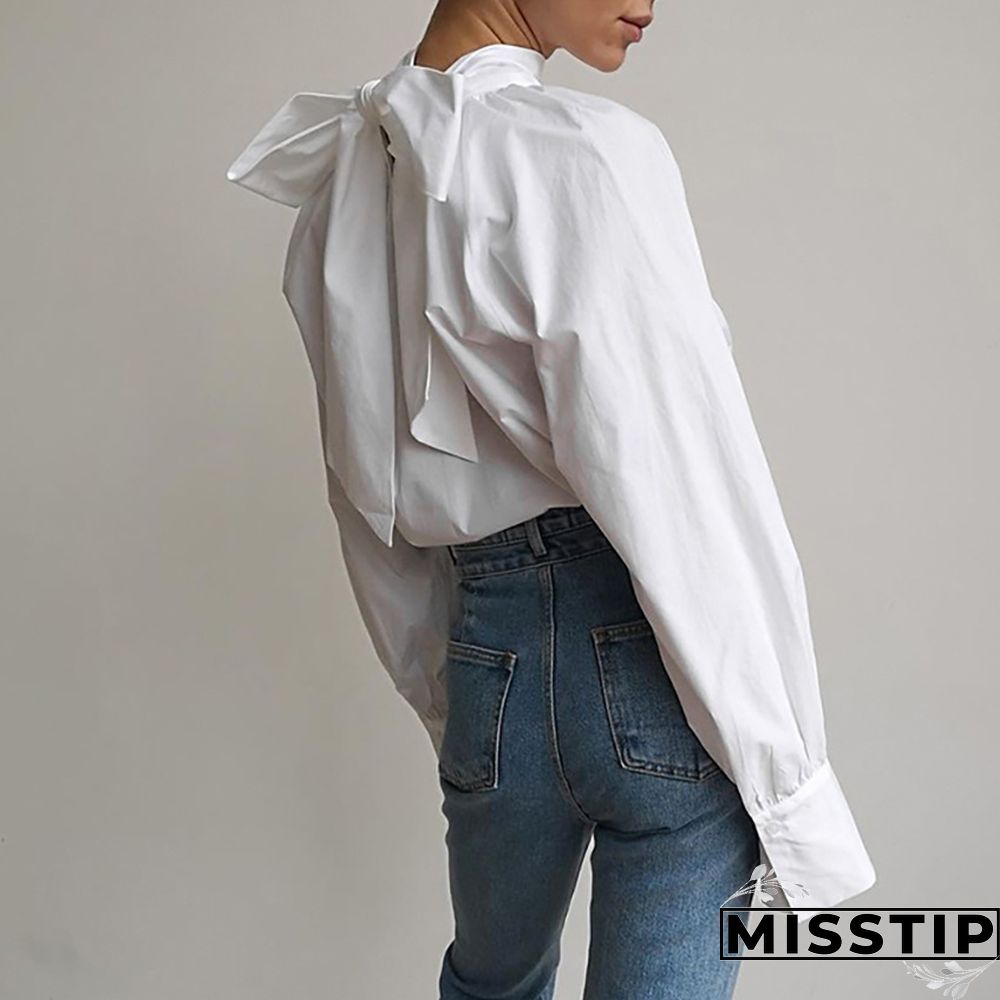 Elegant Big Bow White Shirt - MissTip