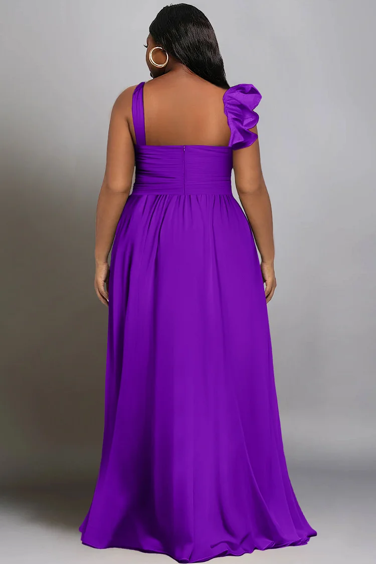 Xpluswear Design Plus Size Evening Purple Wrap Neck Flutter Sleeve
