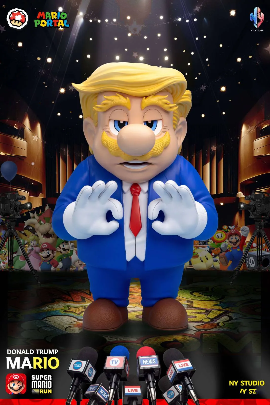 Donald Trump Cosplay Mario - Super Mario Resin Statue - NY Studio