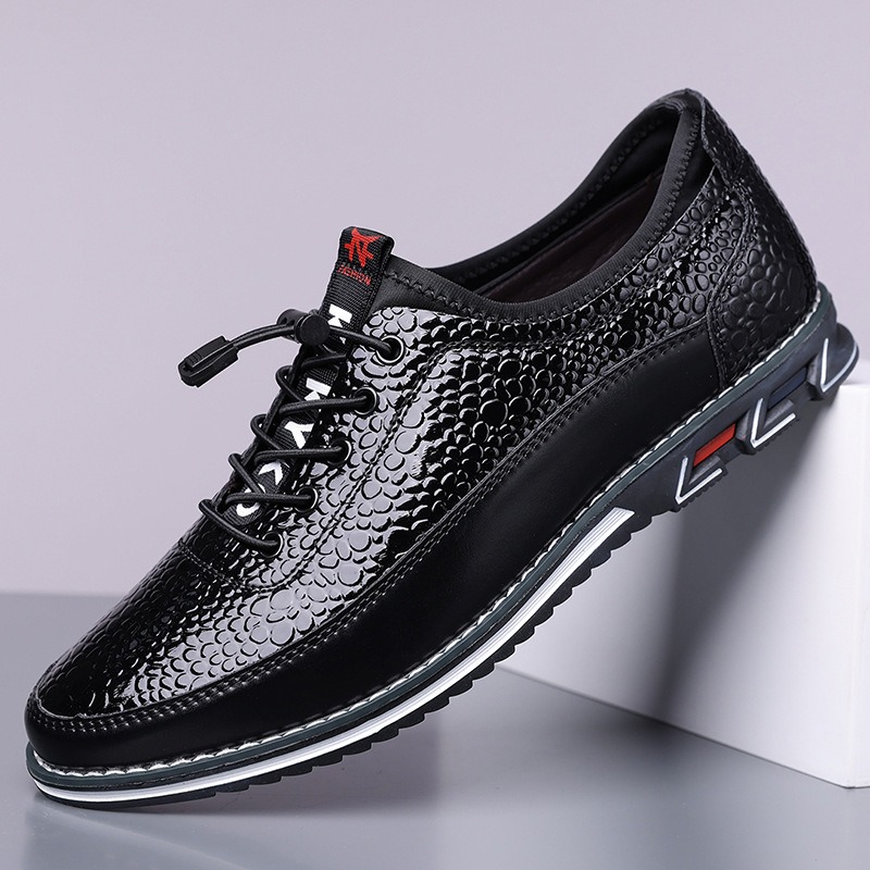 Arkget Shoes | Men's Croc-Embossed Leather Oxfords Elastic Strap Dress ...
