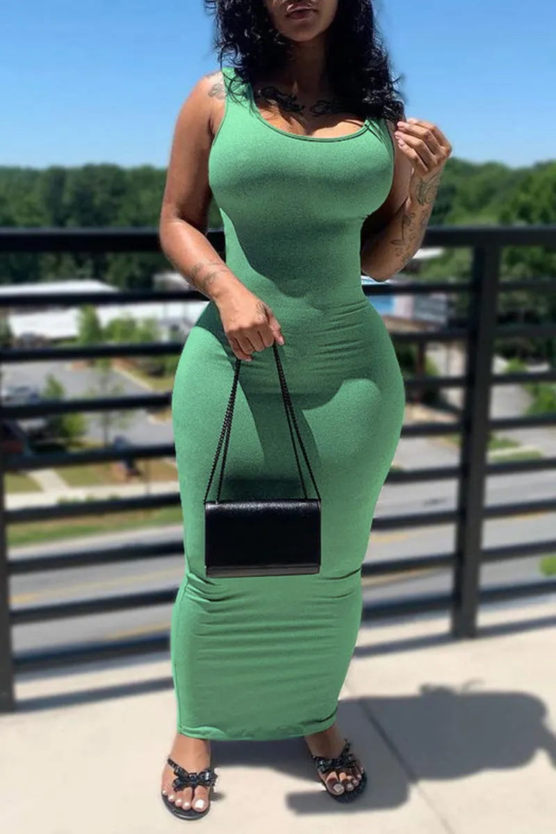 Sexy Casual Solid Basic U Neck Vest Dress Dresses