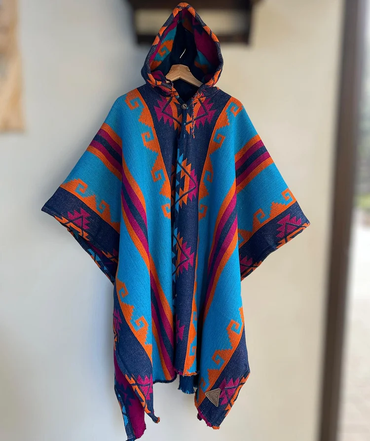 Ethnic Style Striped Printed Hooded Cloak 4e64