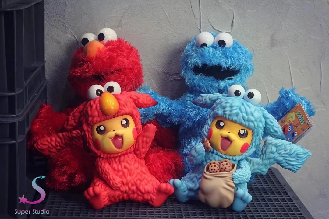 Elmo & Cookie Monster Cosplay Pikachu - Sesame Street Pokemon Resin ...