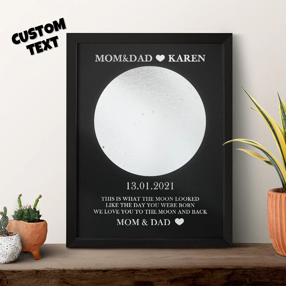 Custom Moon Phase Frame With Your Text, Custom Birth Date Art Frame ...