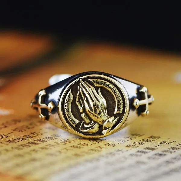 Sterling Silver Cross Praying Hands Ring
