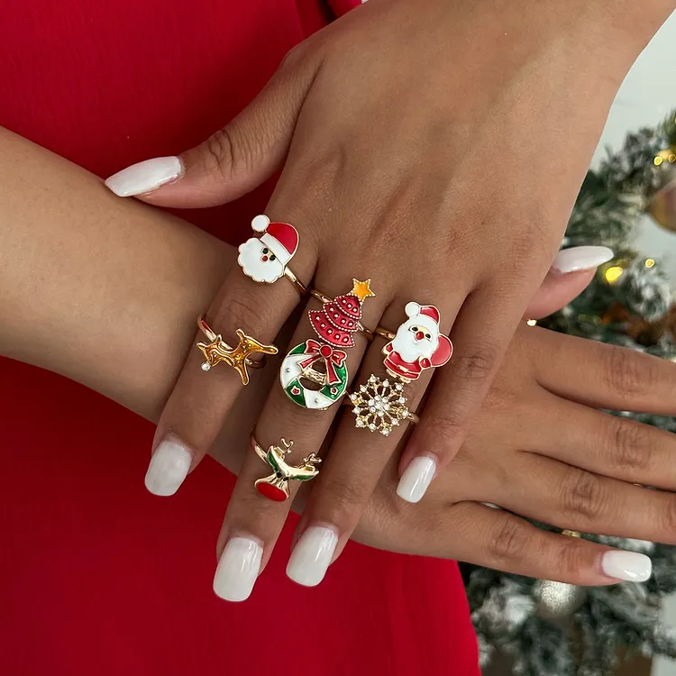 The Christmas Ring Set Christmas Tree Santa Claus Drip Open Ring For Women