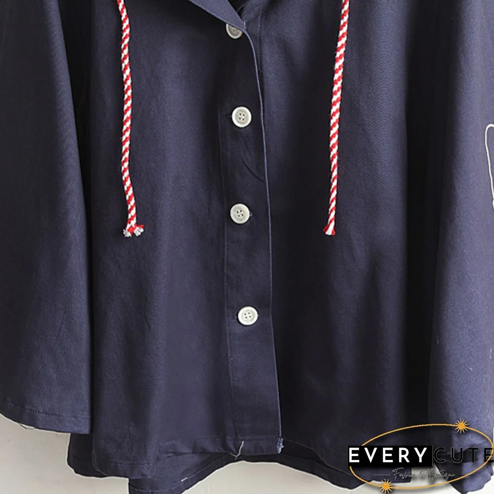 Japanese Kitty Print Cape Hooded Outerwear