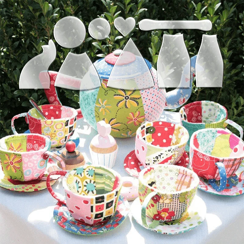 Cute Teapot Teacup and Saucer Sewing template-With Instructions（9 PCS)