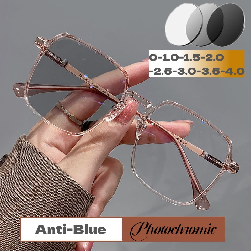 Ladies New Photochromic Myopia Glasses Smart Outdoor Color Changing UV ...