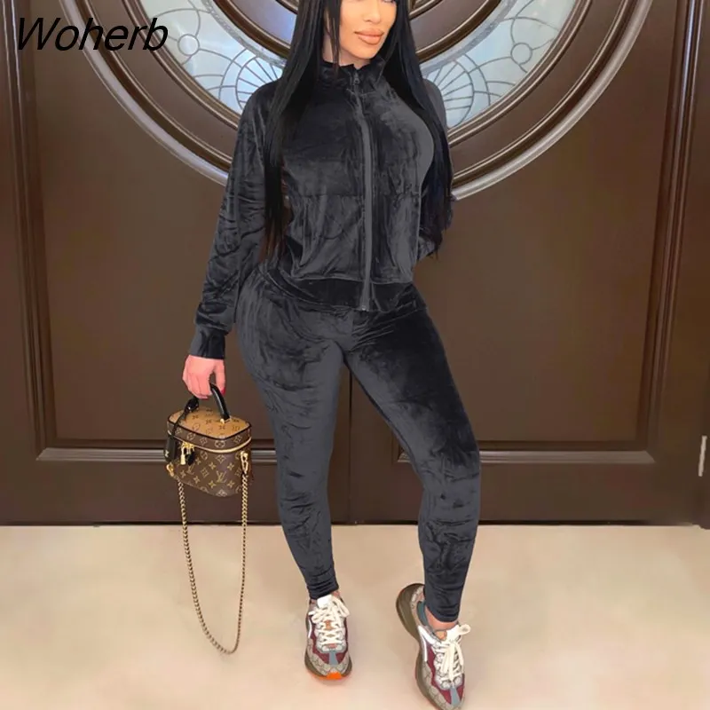 Woherb Velvet Sport Women's Tracksuit Basic Track Jacket and Sweatpants ...