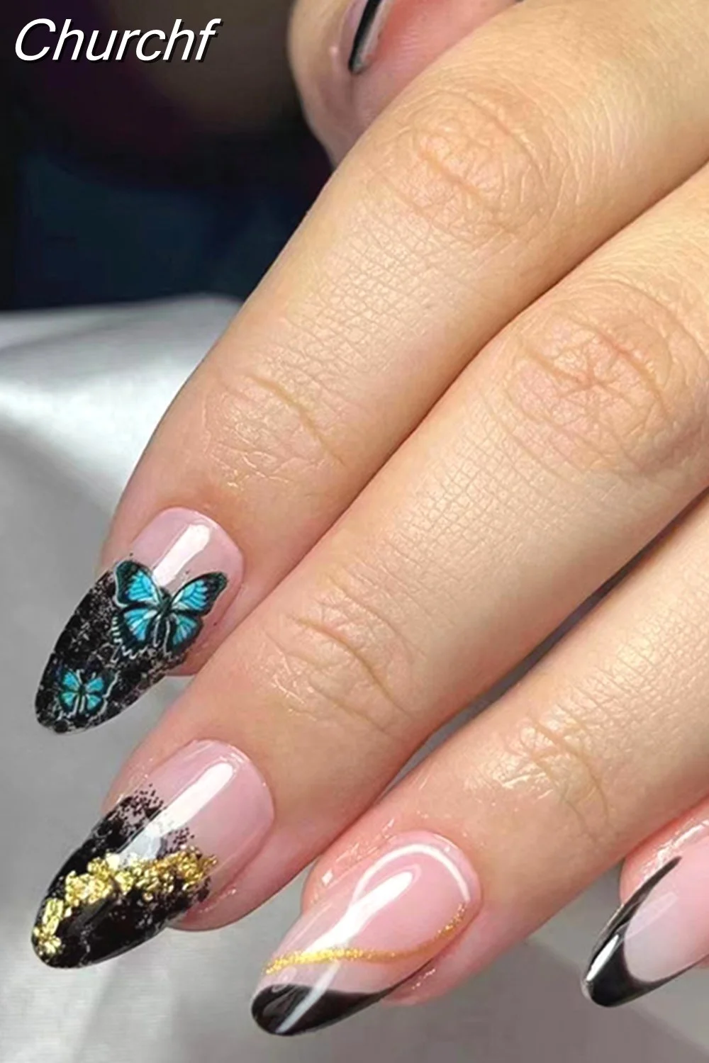 Churchf Detachable Almond False Nails Short Wearable French Stiletto ...